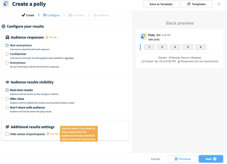 Response Anonymity Settings